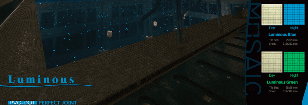 Spanish Tiles - Dot Mounted Glass swimming Pool Tiles.